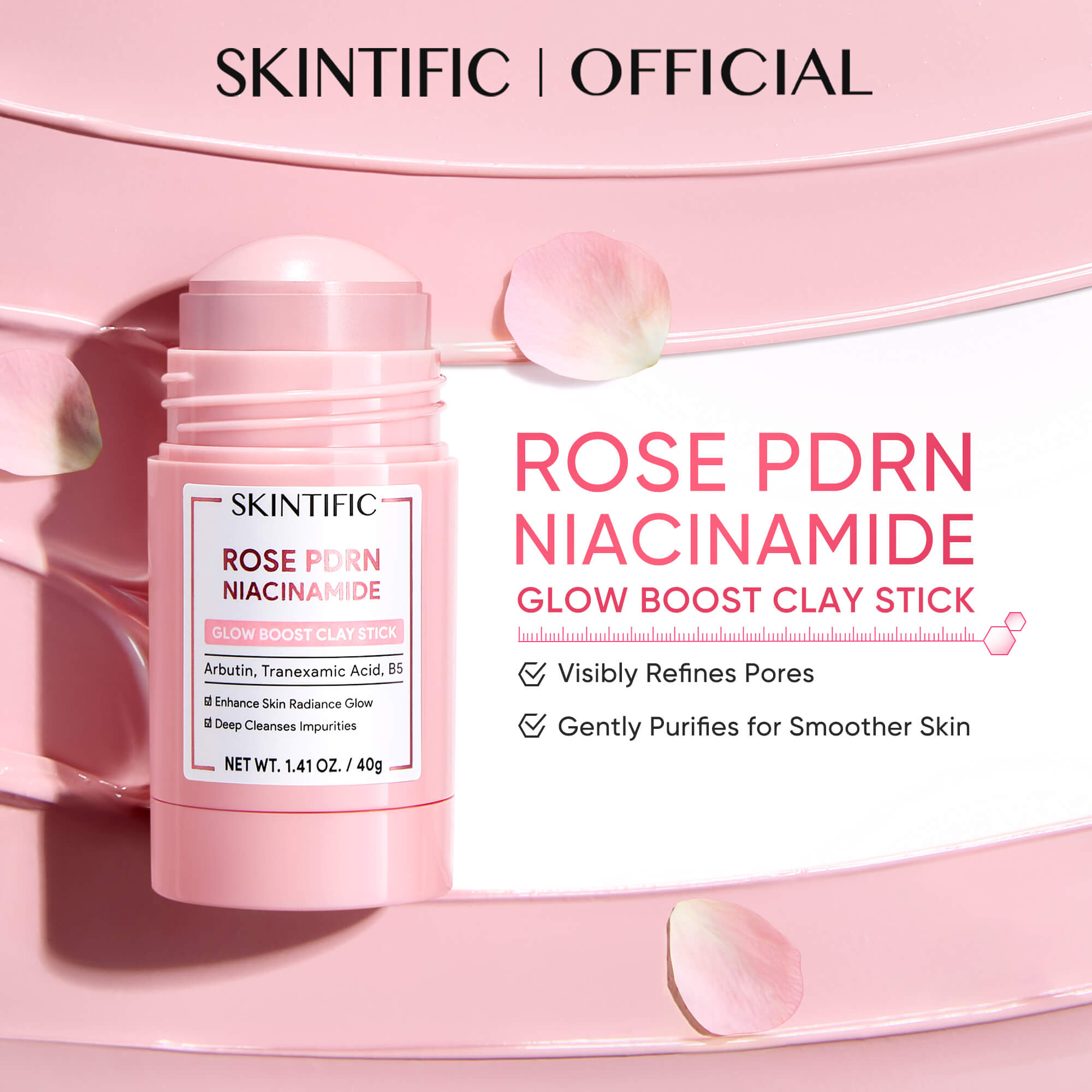 SKINTIFIC Rose PDRN Niacinamide Glow Boost Clay Stick Brightening Clay Mask
